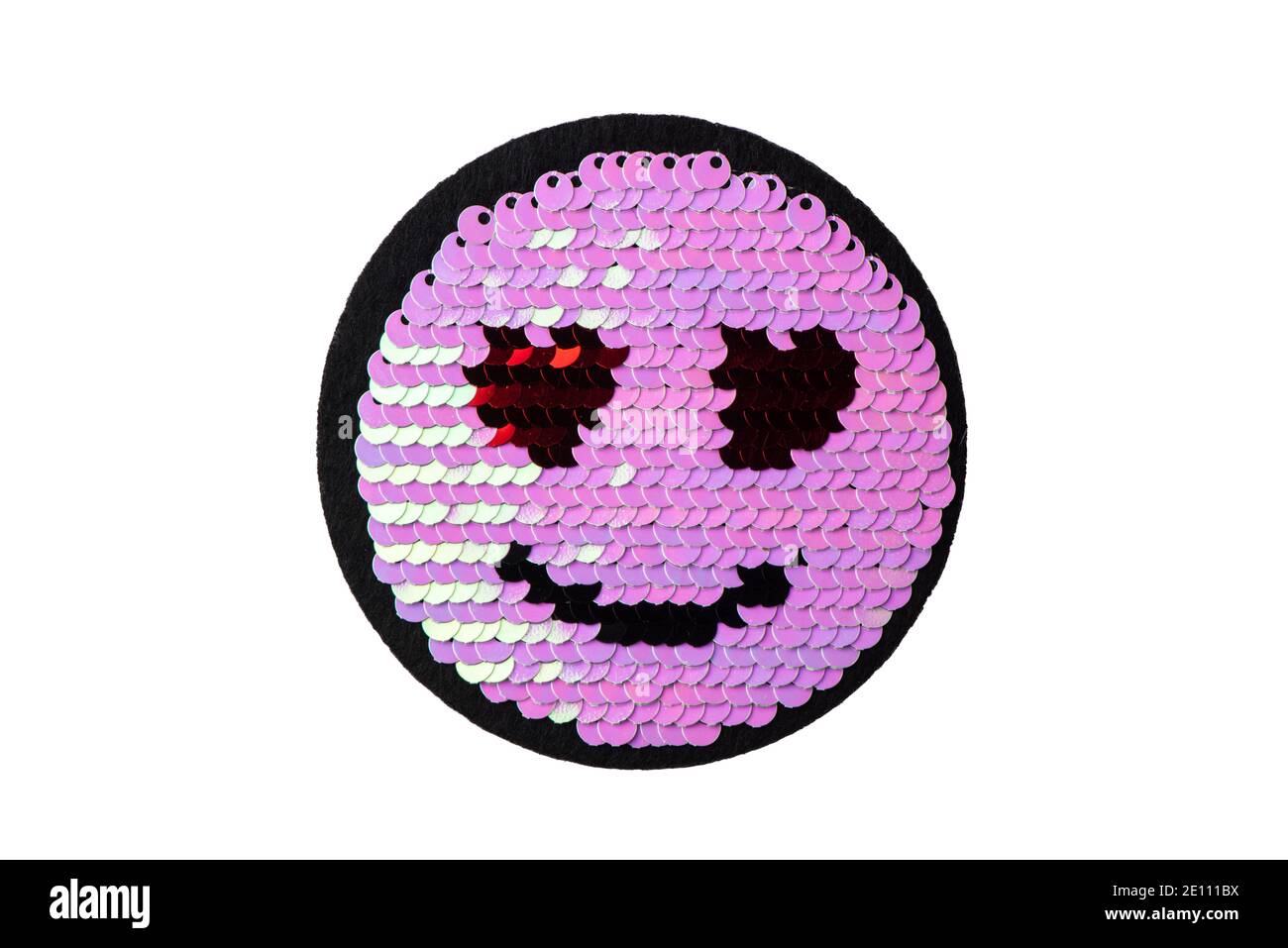 Violet sequin smile with lovey-dovey eyes patch isolated on white ...