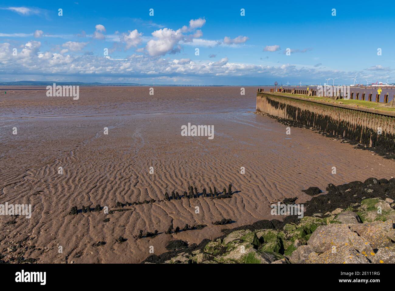 Low tide at the Portishead Pier with the Bristol Channel in the ...