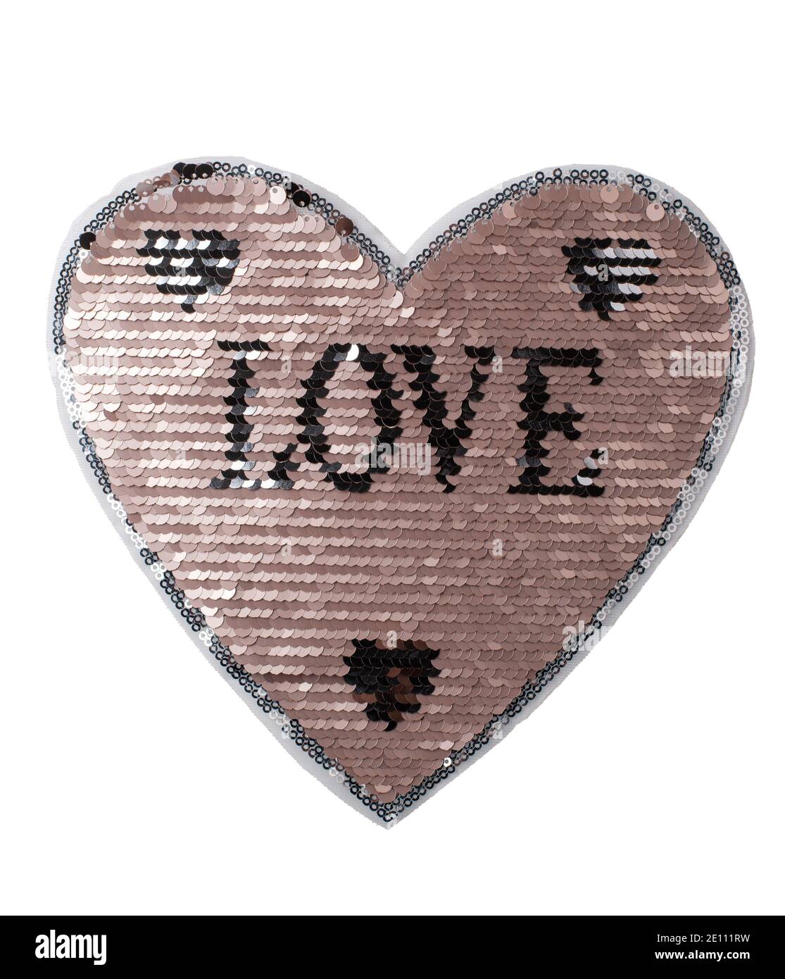 Golden sequin heart patch with LOVE lettering isolated on white ...