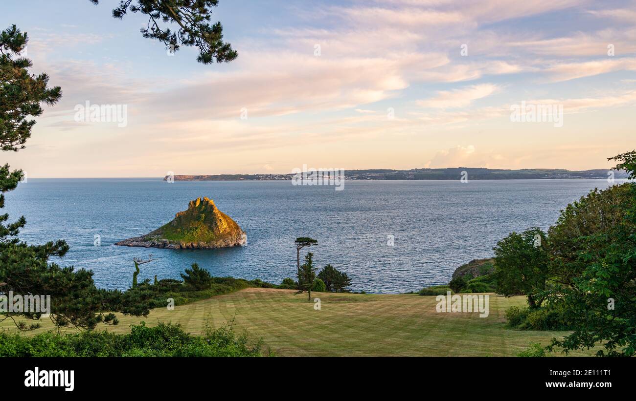 Thatcher Rock, seen from Thatcher Point in Torquay, Torbay, England, UK ...