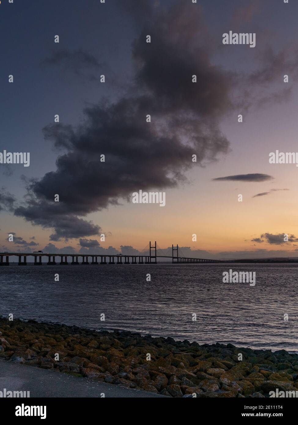 Evening at the The Prince of Wales Bridge and the River Severn, seen ...