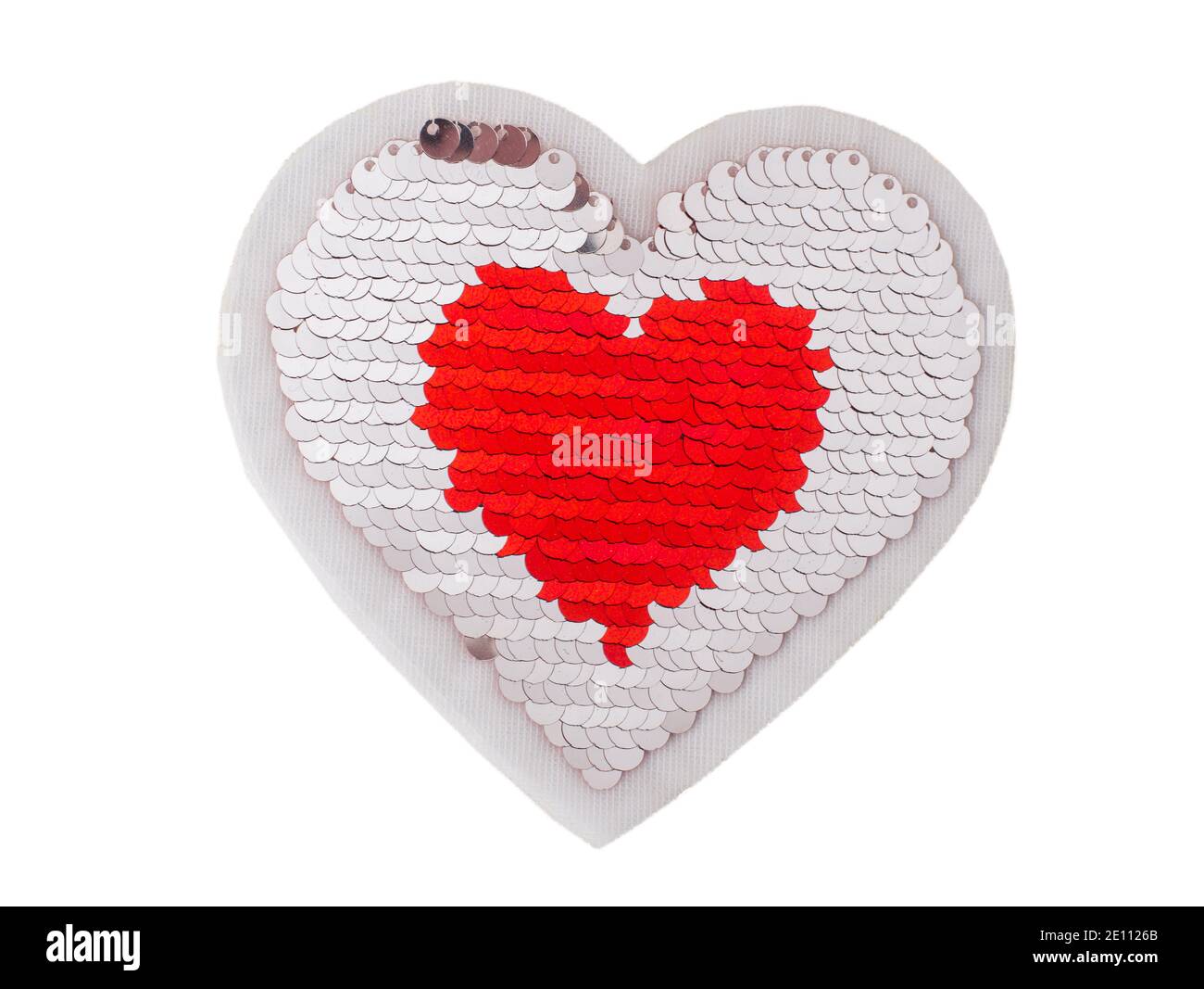 White and red sequin heart isolated on white background Stock Photo - Alamy