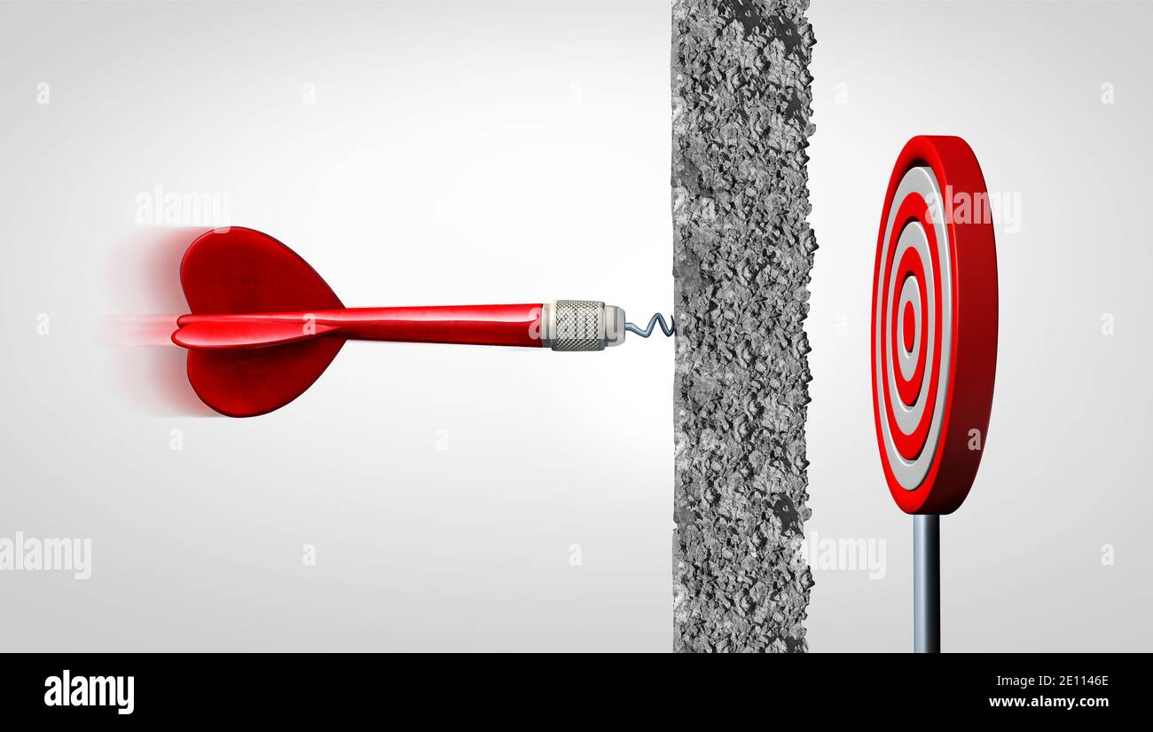 Obstacle and adversity as a dart facing a wall and overcoming obstacles ...