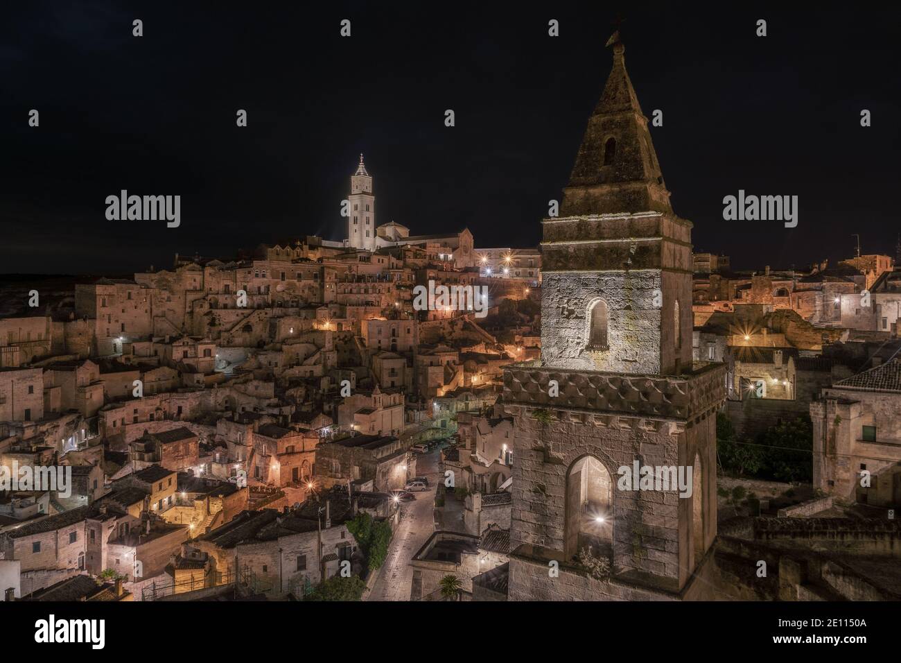 View of the Sassi of Matera at night Stock Photo - Alamy