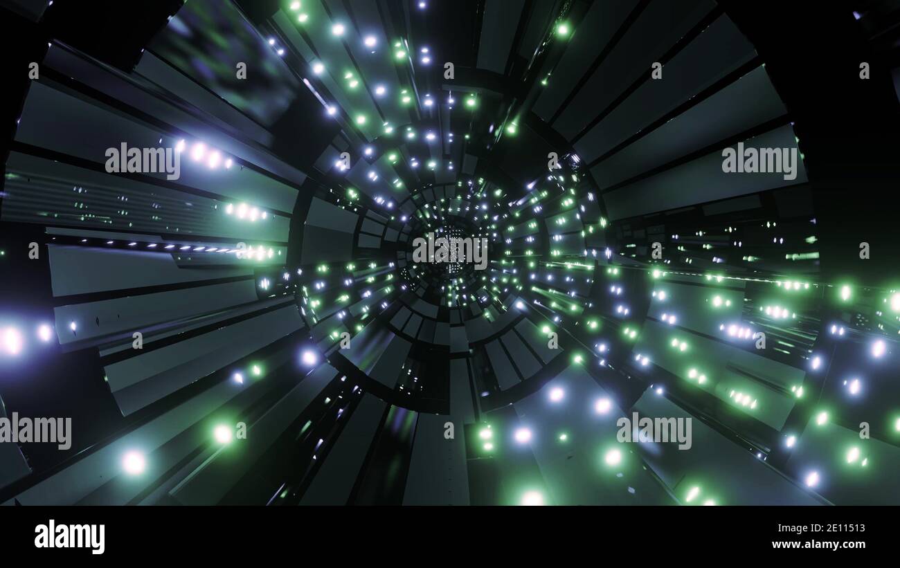 Cool blue green color changing science fiction tunnel 3d illustration ...