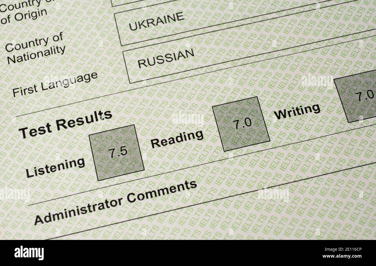 Stafford, United Kingdom - January 3 2021: Authentic IELTS test report ...