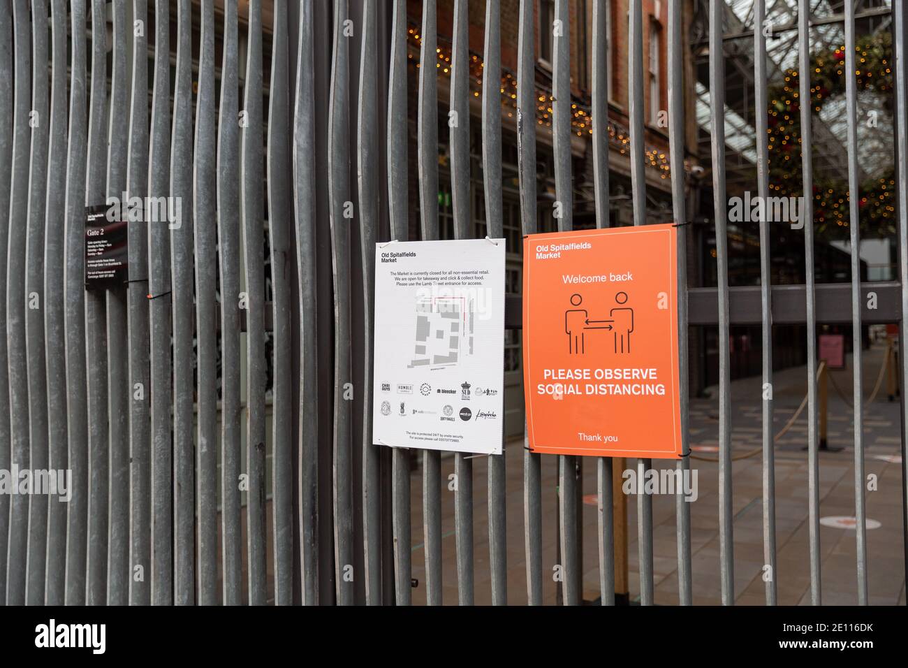 Social distancing sign at Spitalfields Market, London Stock Photo - Alamy