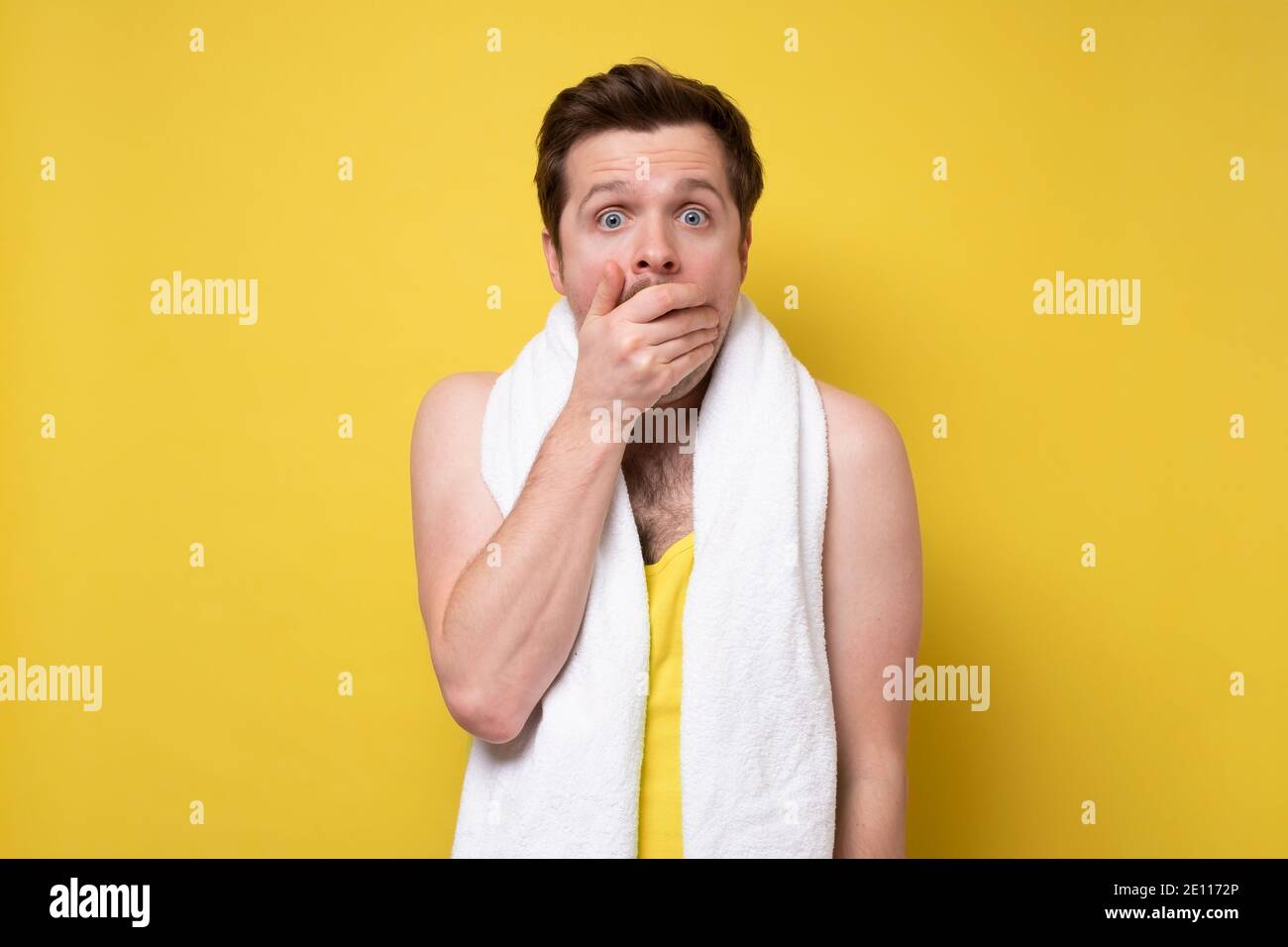 Man towel embarrassed hi-res stock photography and images - Alamy