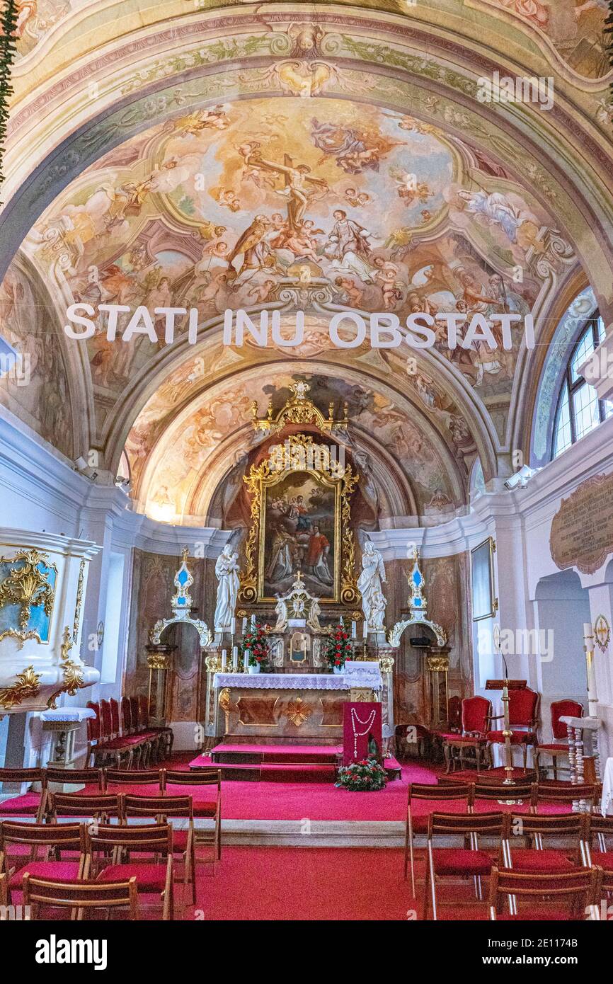 Little village Catholic church painted in classical baroque style Stock ...