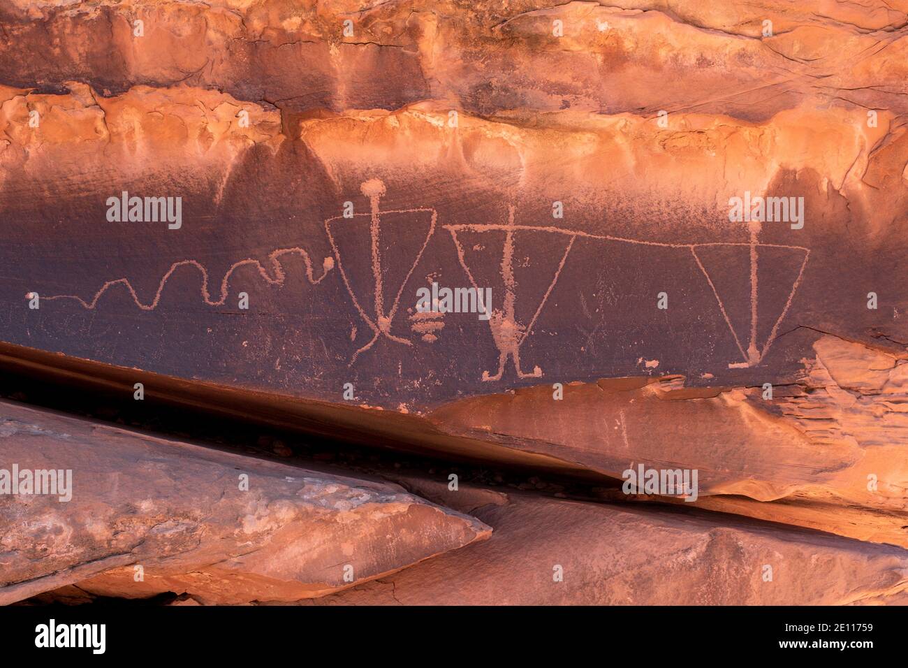 Native American Rock Art of men and a snake - Petroglyphs - on The ...