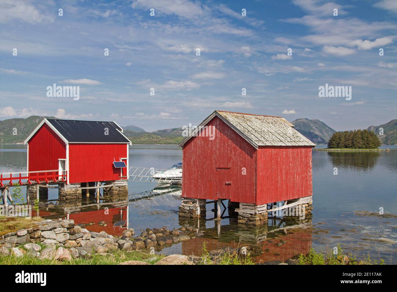 Red Boat Huts In Sor Eitran Idyllically Built On Piles In The ...