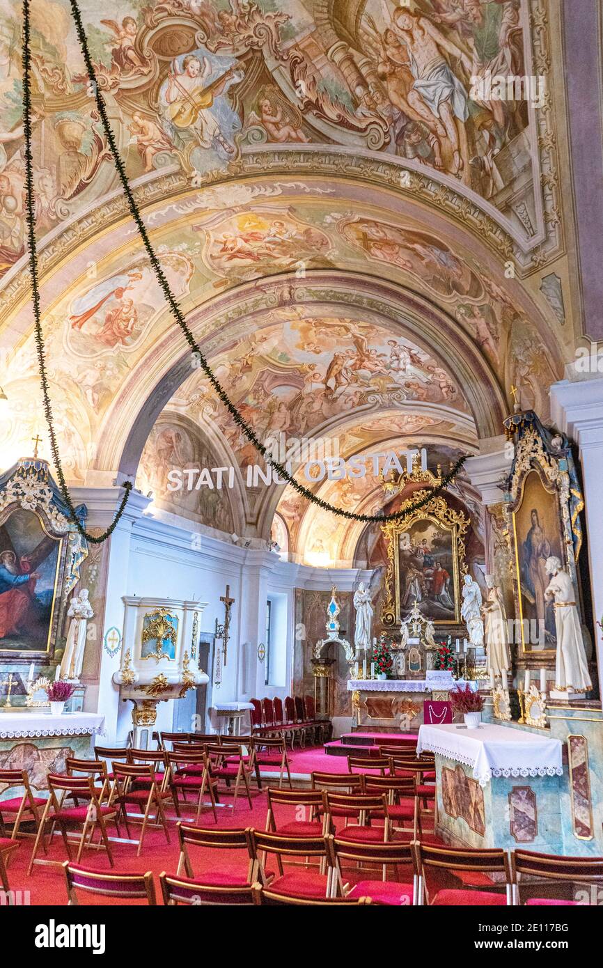 Little village Catholic church painted in classical baroque style Stock ...