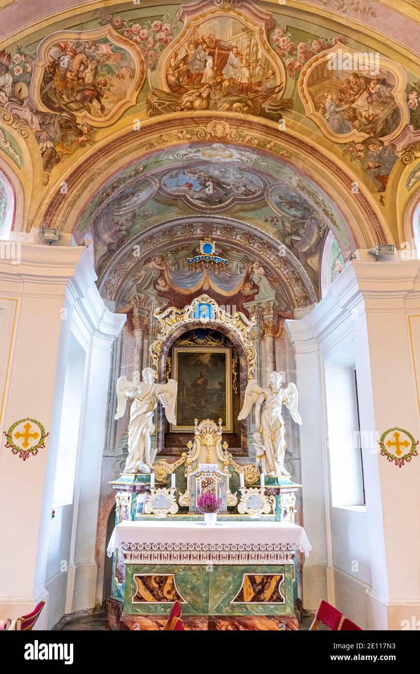 Little village Catholic church painted in classical baroque style Stock ...