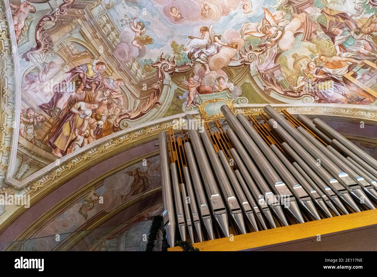 Little village Catholic church painted in classical baroque style Stock ...