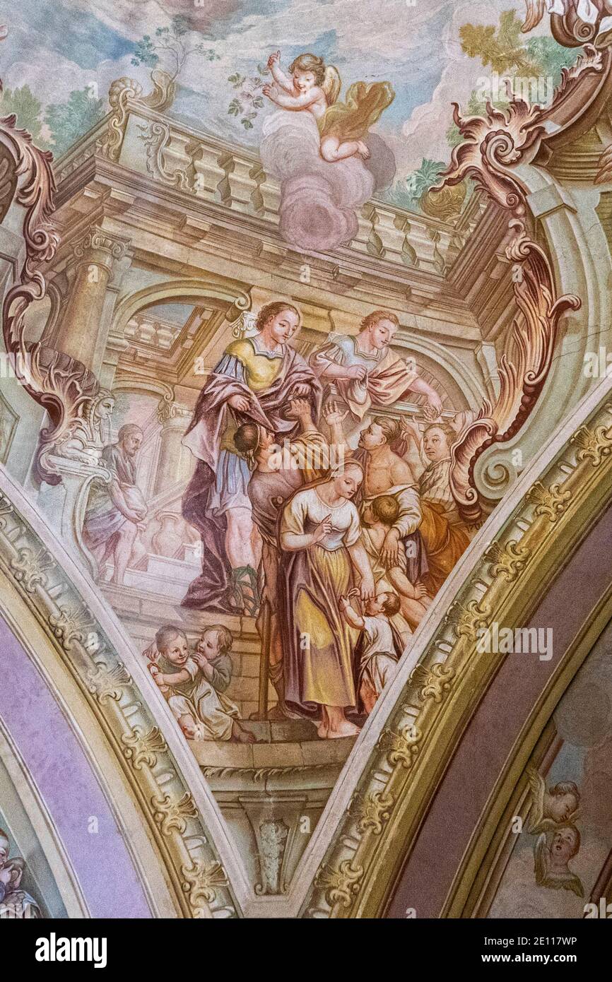 Little village Catholic church painted in classical baroque style Stock ...