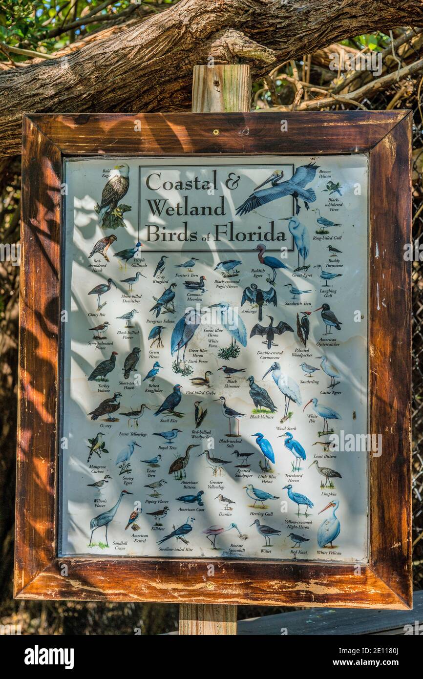 Information sign identifying birds at the Laura Quinn Wild Bird ...