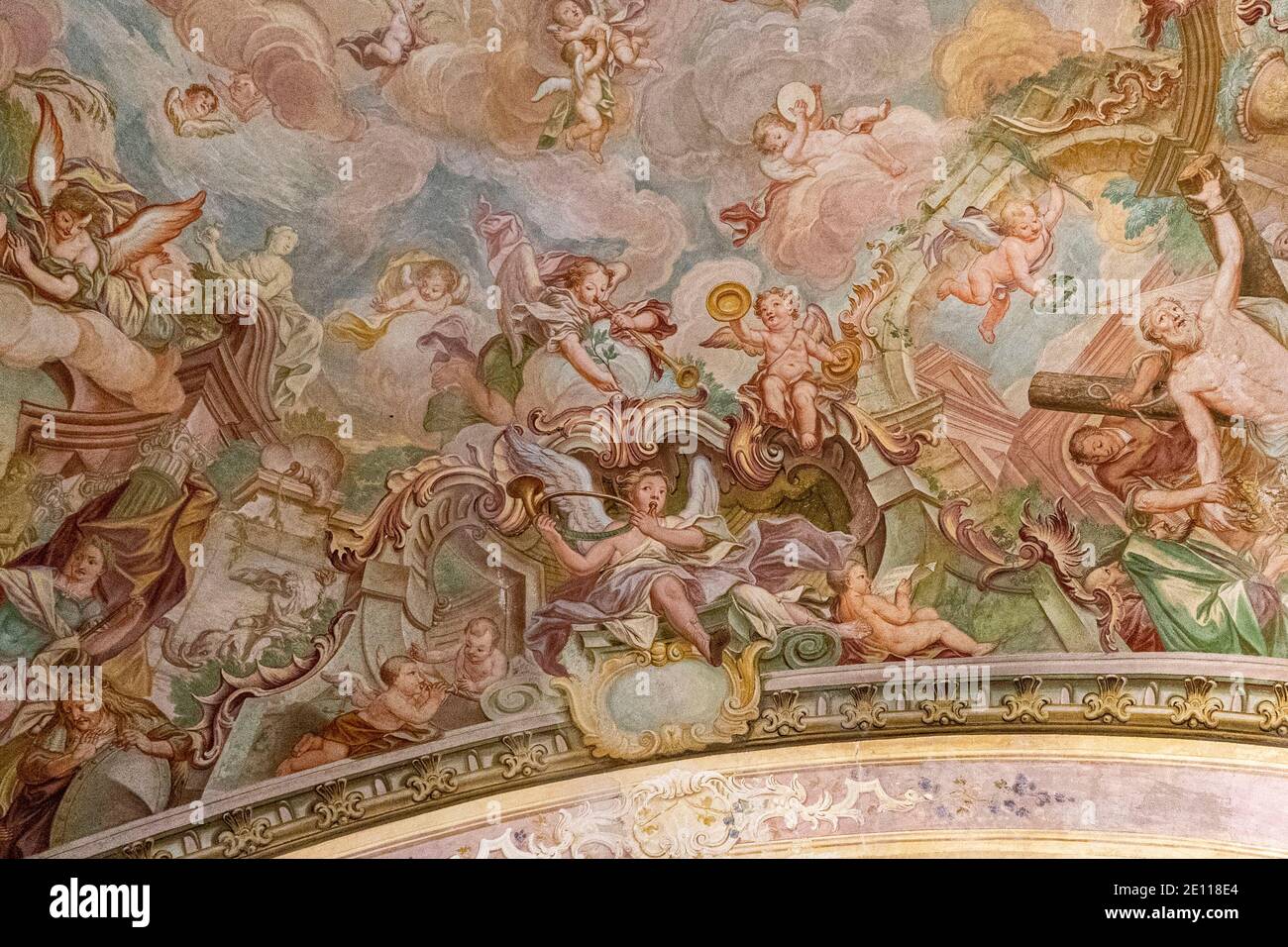 Little village Catholic church painted in classical baroque style Stock ...