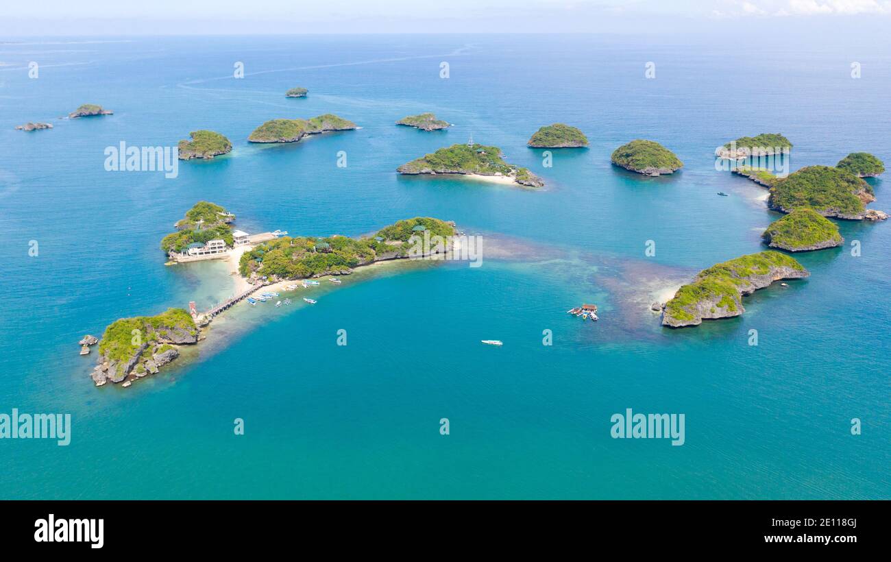 Aerial view of Small islands with beaches and lagoons in Hundred ...