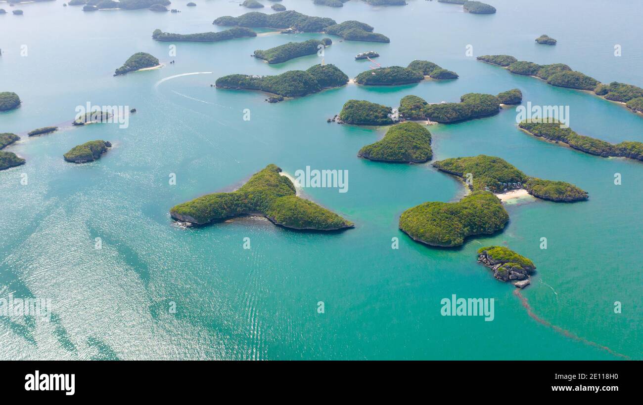 Seascape, a group of small islands, top view. National Park, Alaminos ...