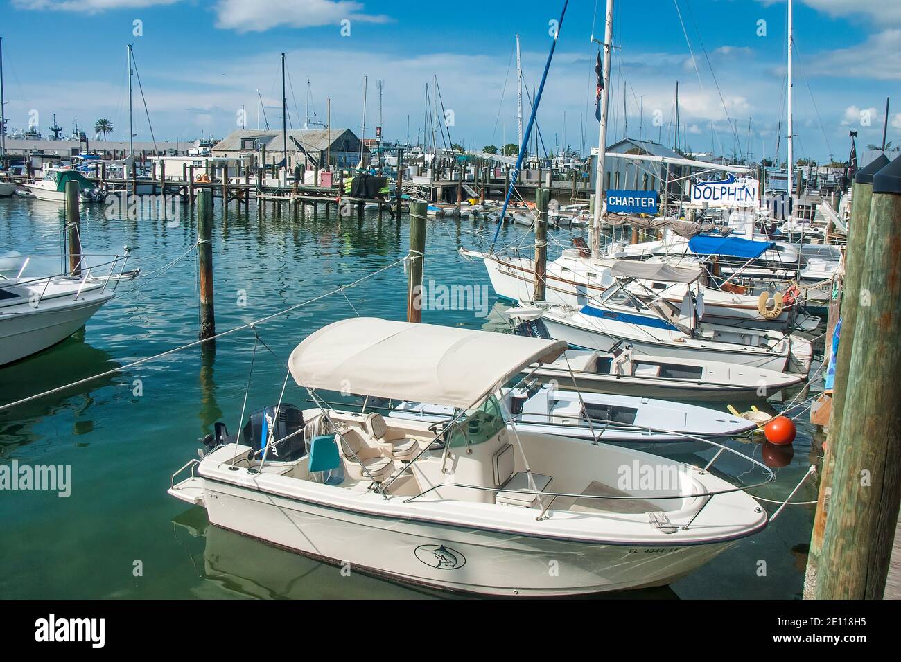 Motor and sailboats docked at the Conch Harbor Marina in Key West in ...