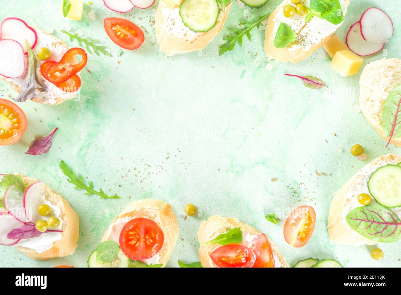 Spring diet healthy food background. Breakfast sandwich with baguette ...