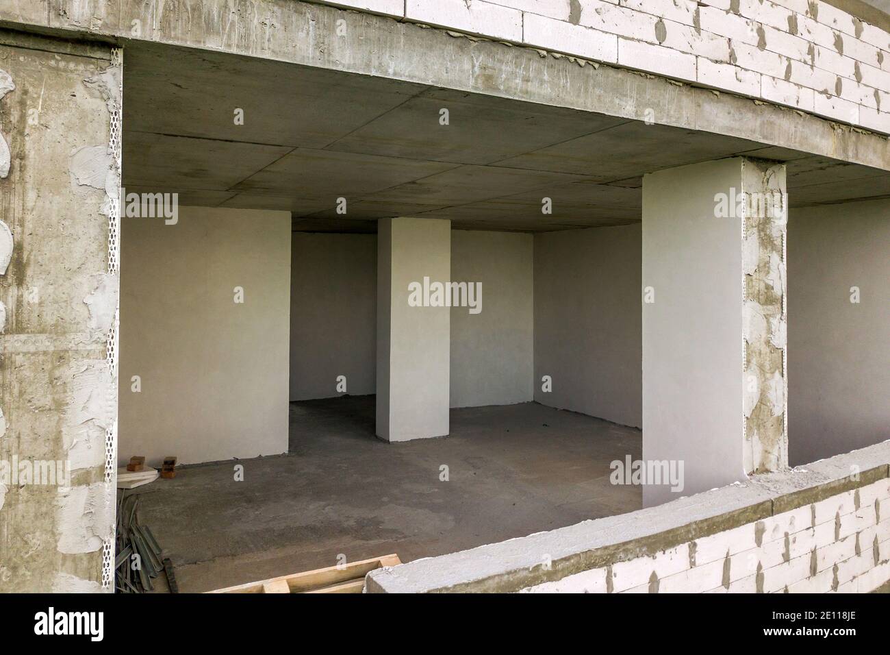 Rooms interior of new apartment building facade under construction ...