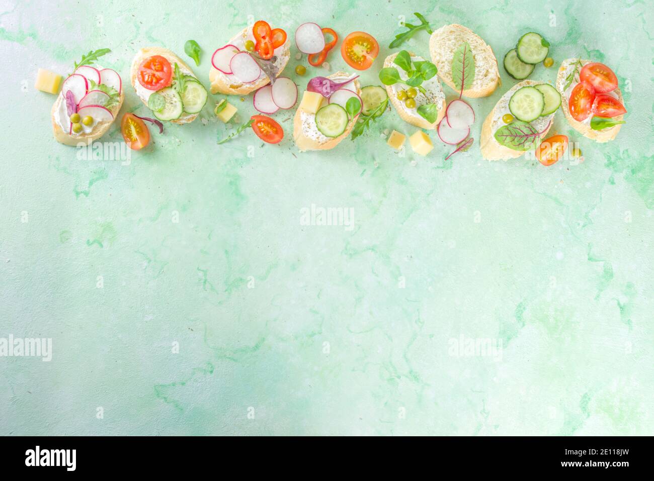 Spring diet healthy food background. Breakfast sandwich with baguette ...
