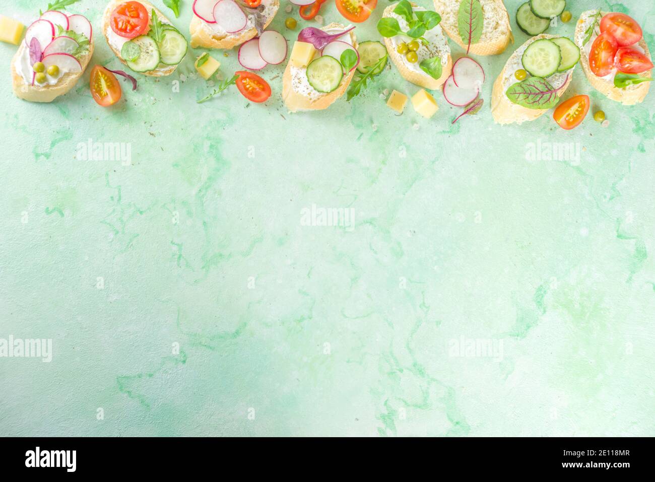 Spring diet healthy food background. Breakfast sandwich with baguette ...