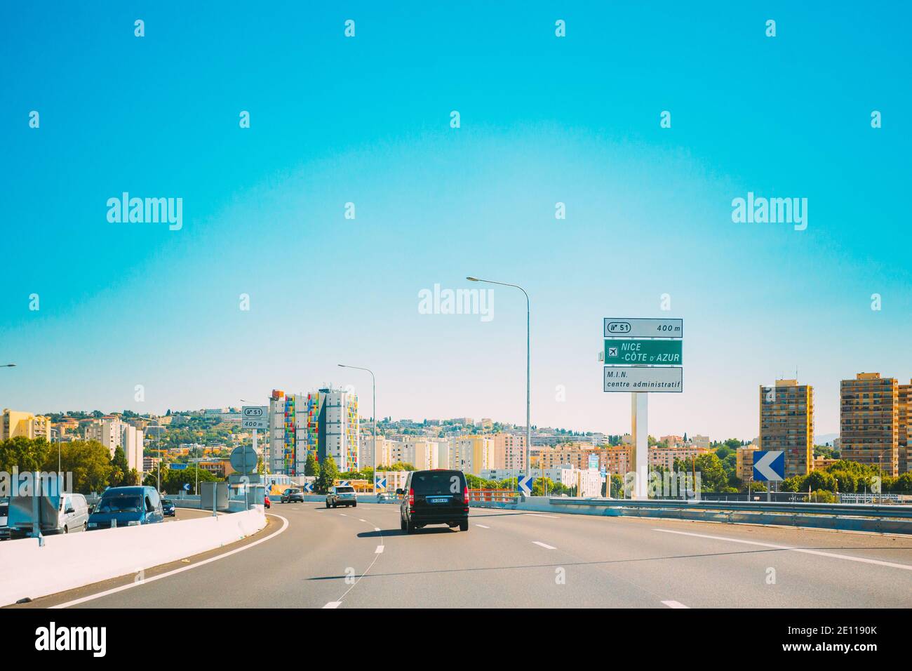 The movement of vehicles on freeway, motorway A8 near Nice, France ...