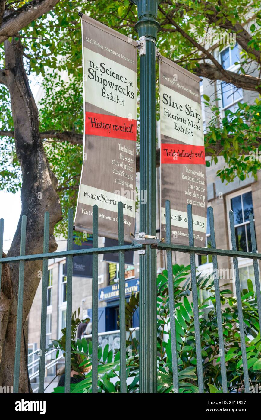 Exhibit banners hanging outside the Mel Fisher Maritime Museum in Key ...
