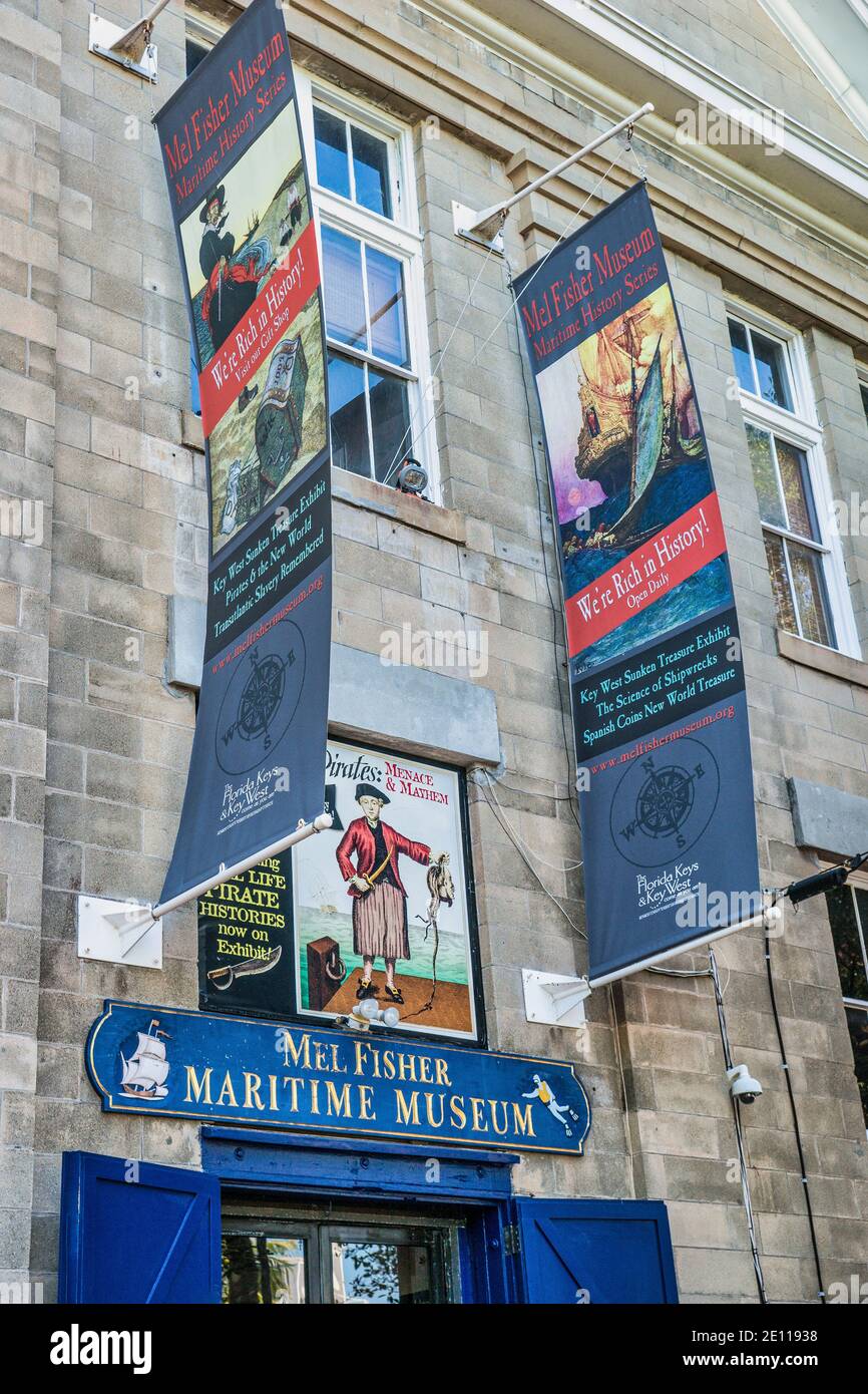 Exhibit banners hanging above the entrance to the Mel Fisher Maritime ...
