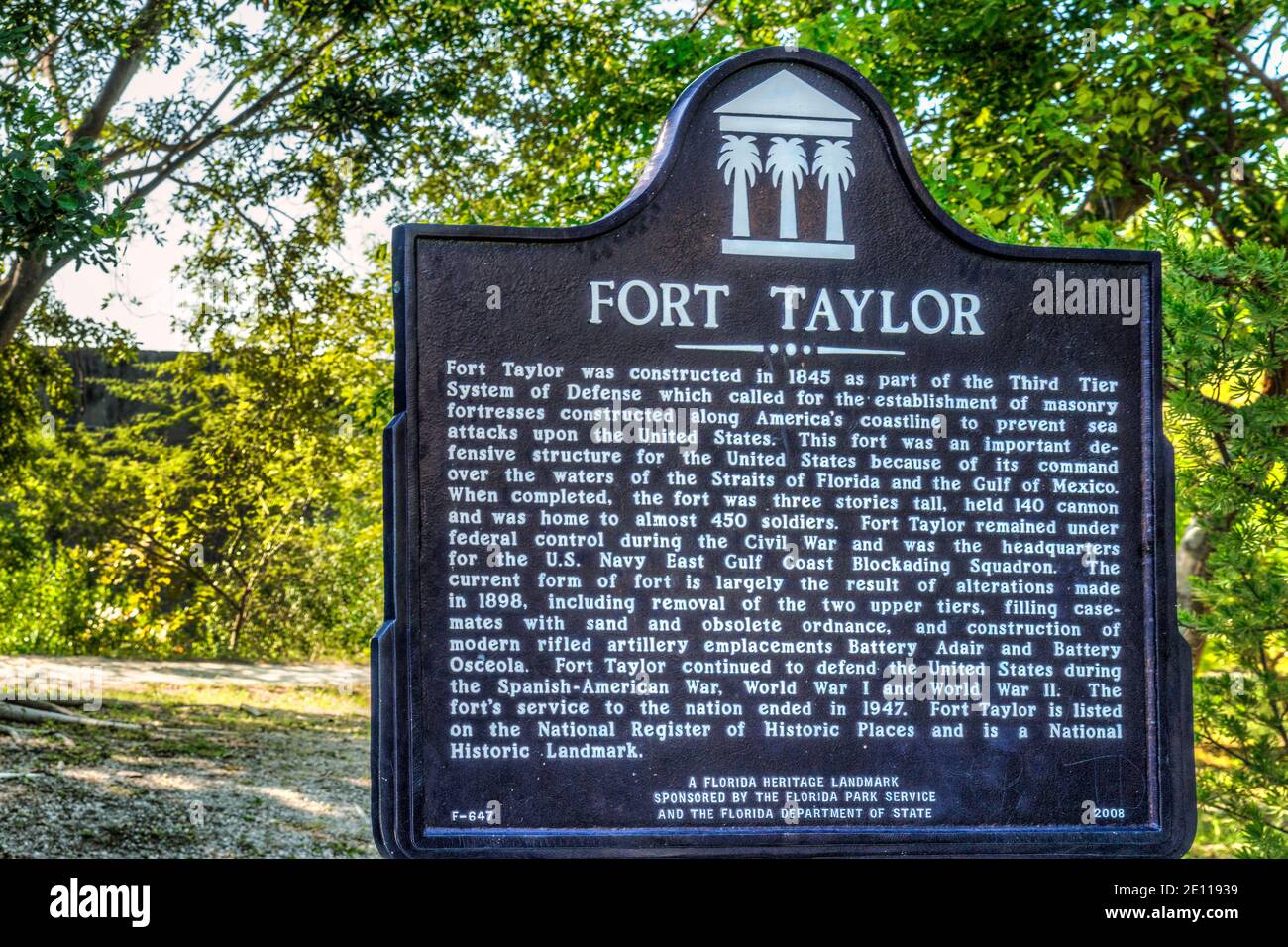 Marker detailing the history of Civil War Fort Zachary Taylor in Key ...