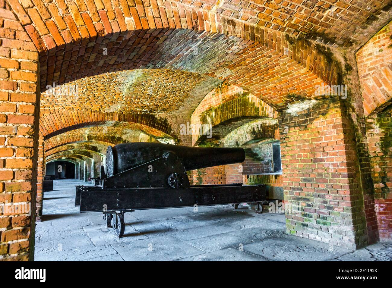 The arches holding cannons inside the casements of the Civil War Fort ...
