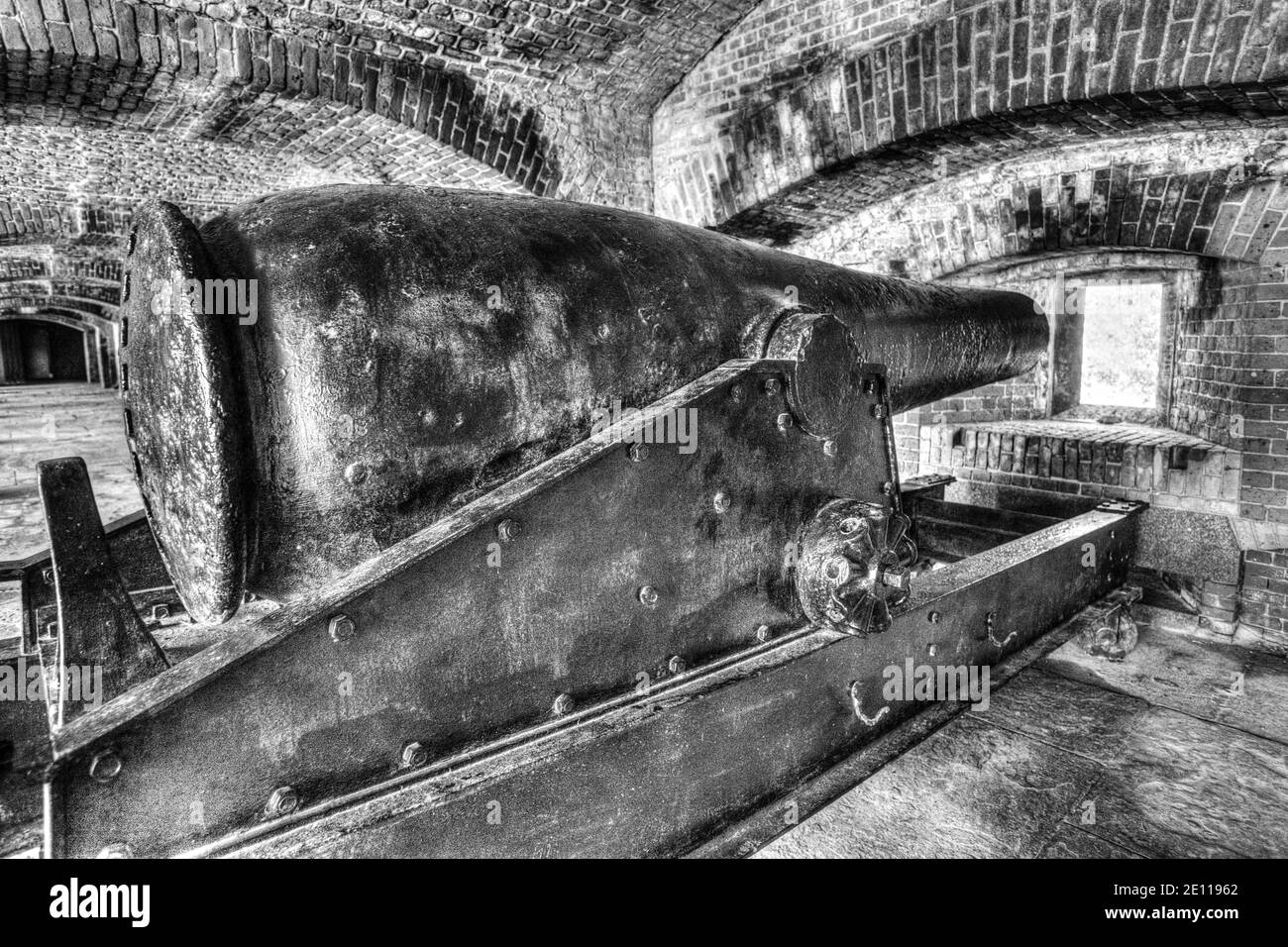 The arches holding cannons inside the casements of the Civil War Fort ...