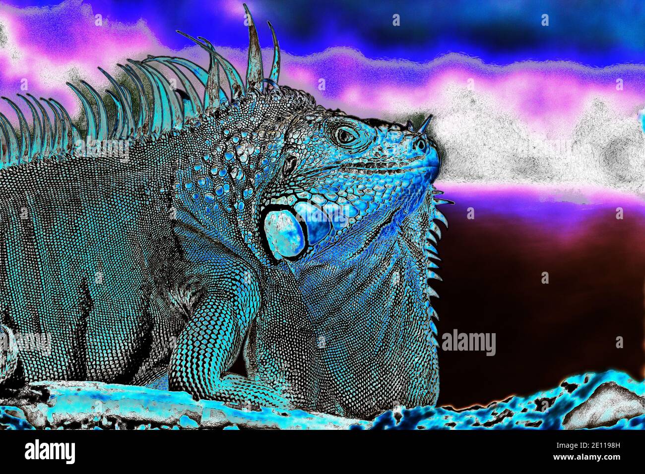 Fantasy photo illustration of an orange iguana sunning itself in a gun ...