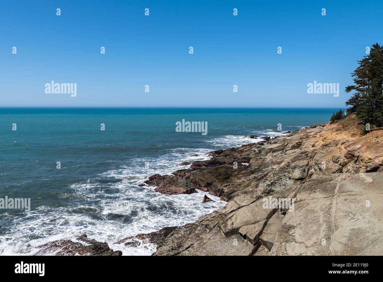 Rock formations line the Pacific shore at Cape Sebastian State Park in ...