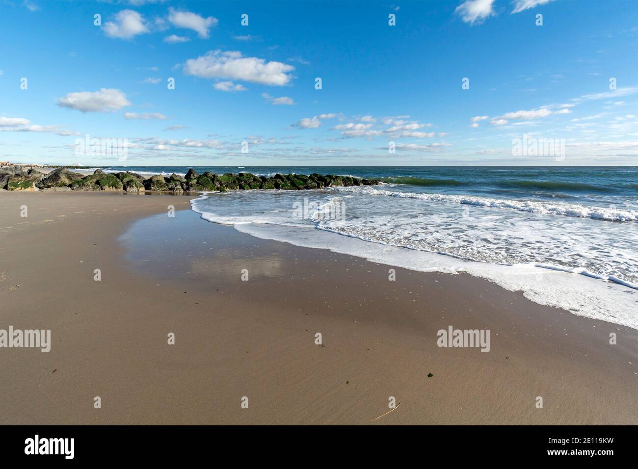 Rock Jetty and Surf and Fort Tilden Beach in Queens, New York Stock ...