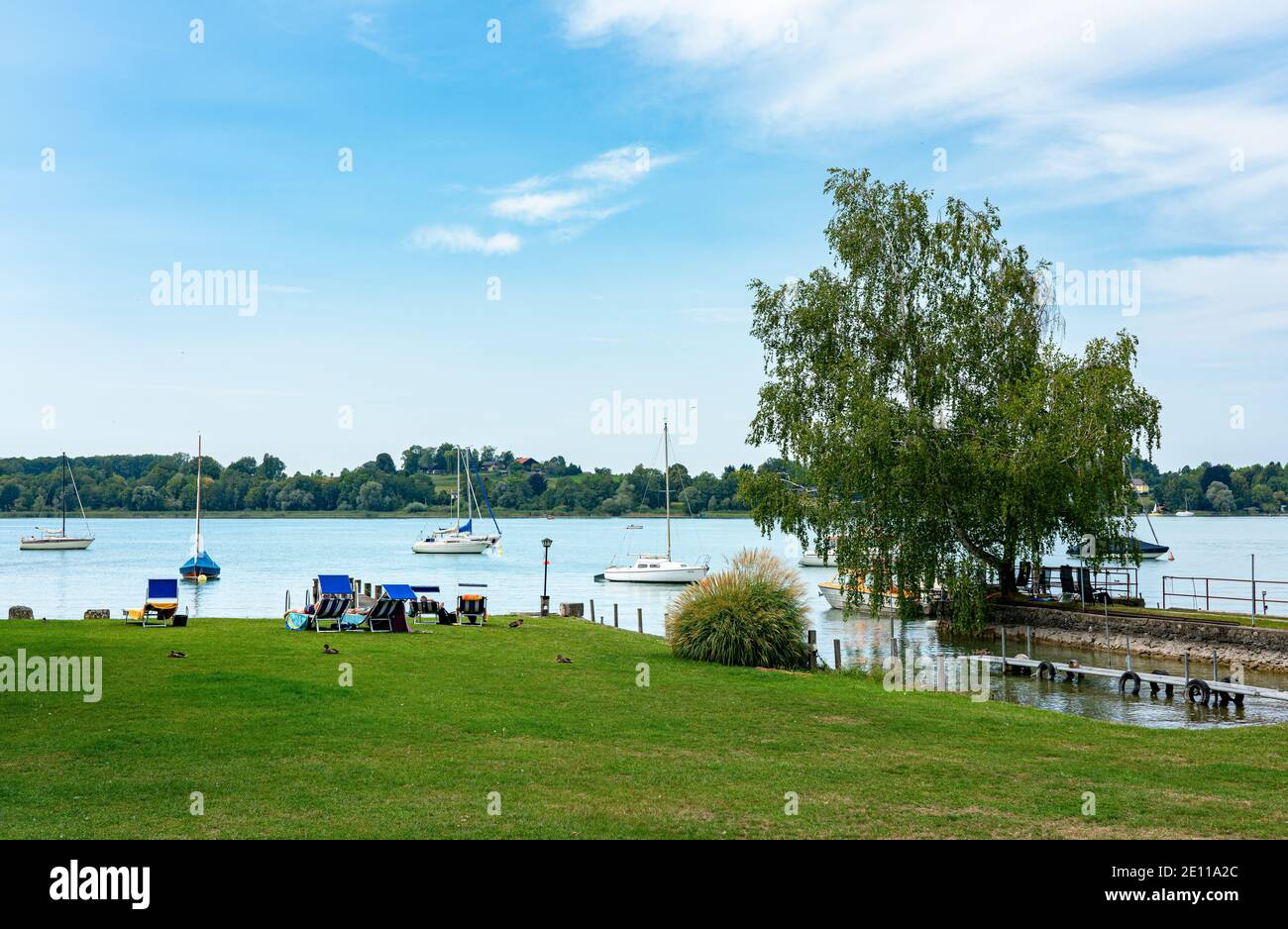 Small Green Area With Bathers At The Chiemsee In Bavaria Stock Photo ...