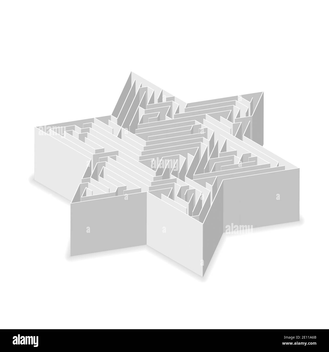 Star-shaped complicated gray labyrinth in isometric view on white Stock ...
