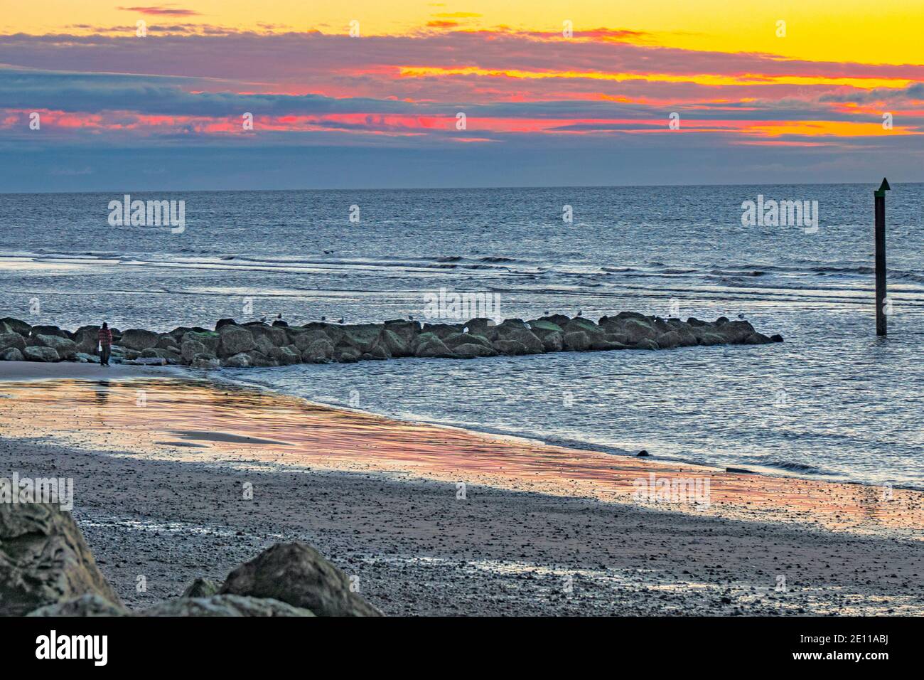 Stone Breakwater at Rossall Beach Stock Photo - Alamy