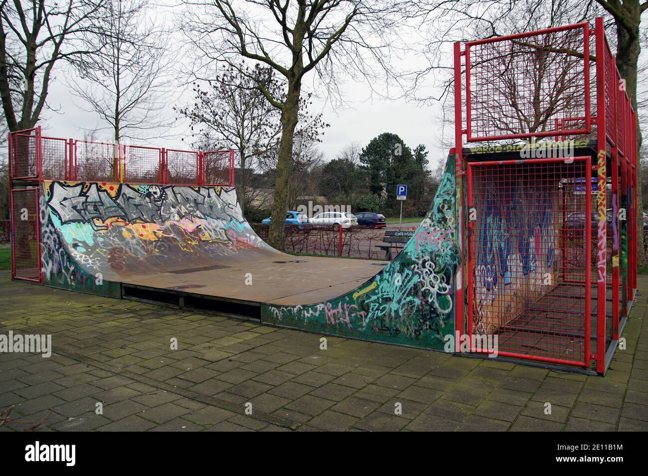 Old half pipe skateboard ramp with graffiti in the Dutch village of ...