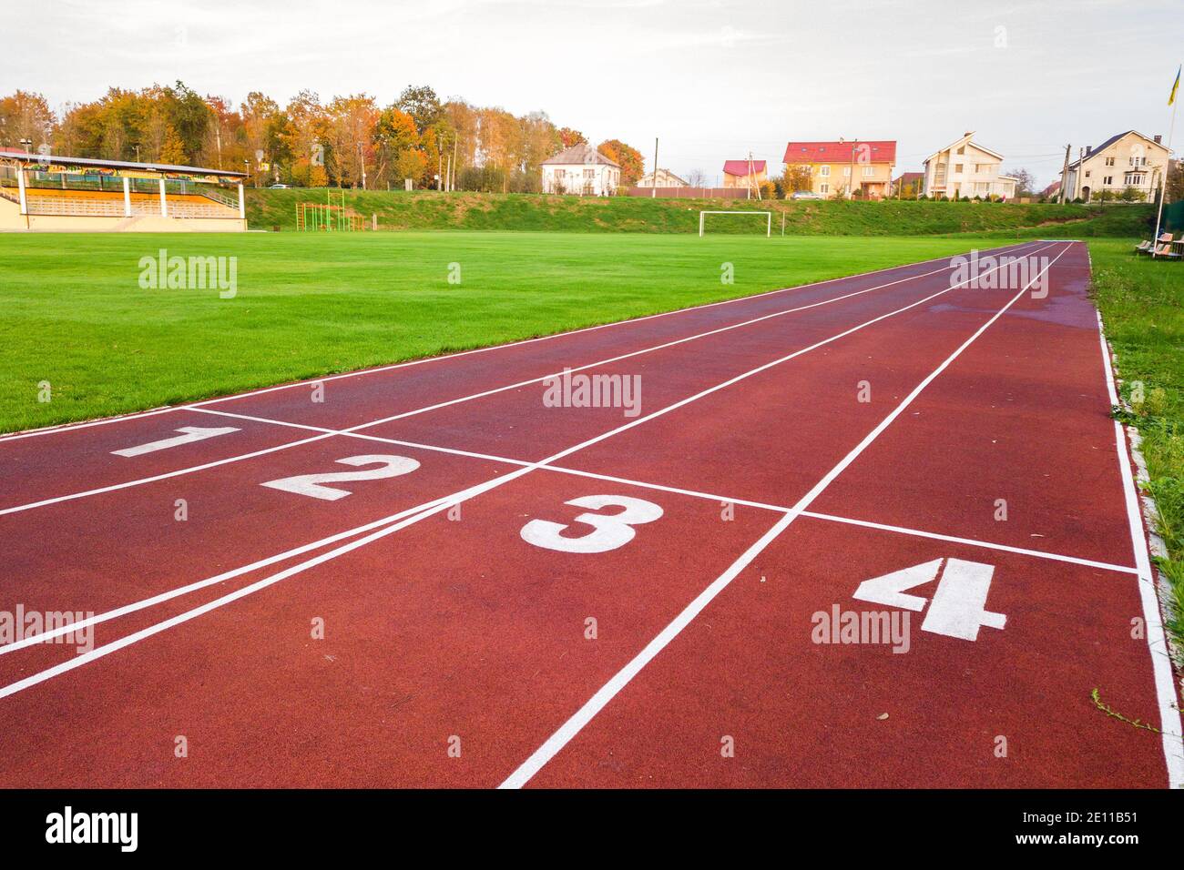 Aerial view of soccer field and racetrack hi-res stock photography and ...