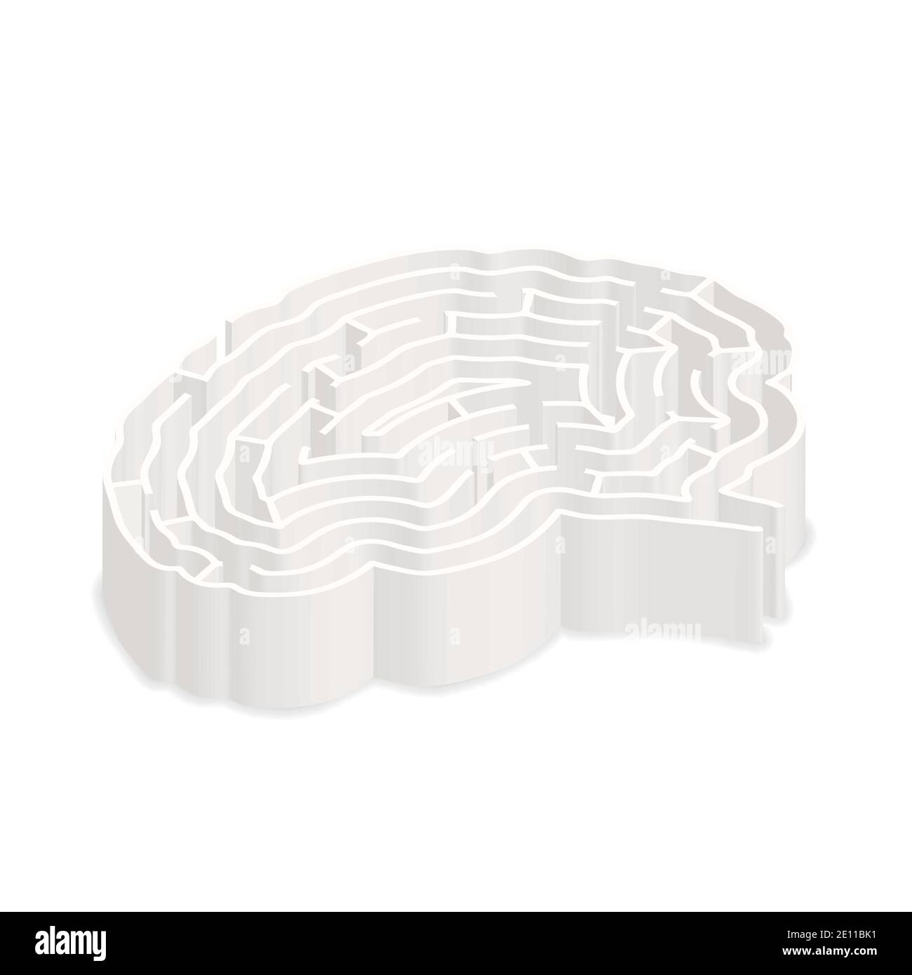 Complicated gray labyrinth in brain shape in isometric view on white ...