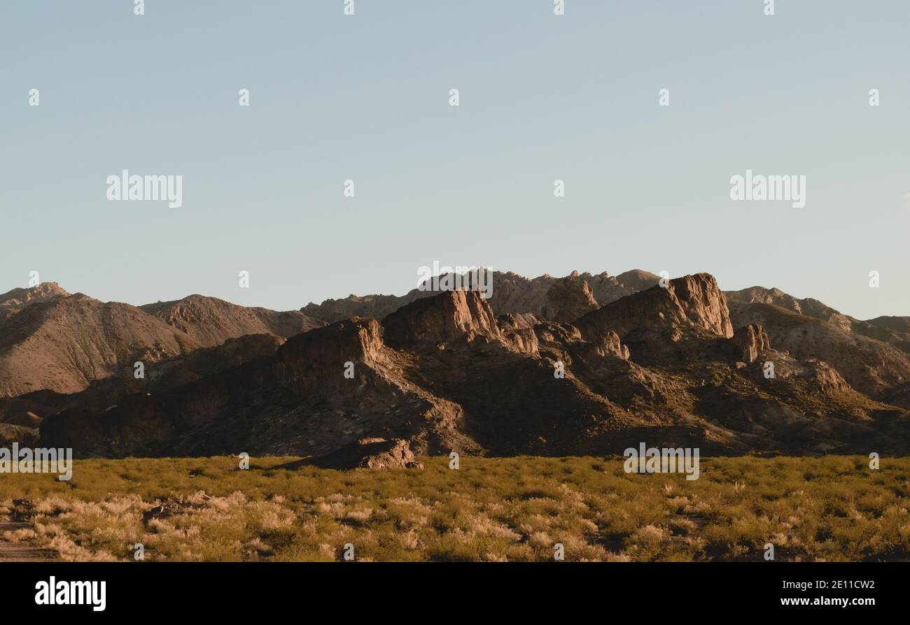 Large rocky outcrops in the arid region of Uspallata, Mendoza ...