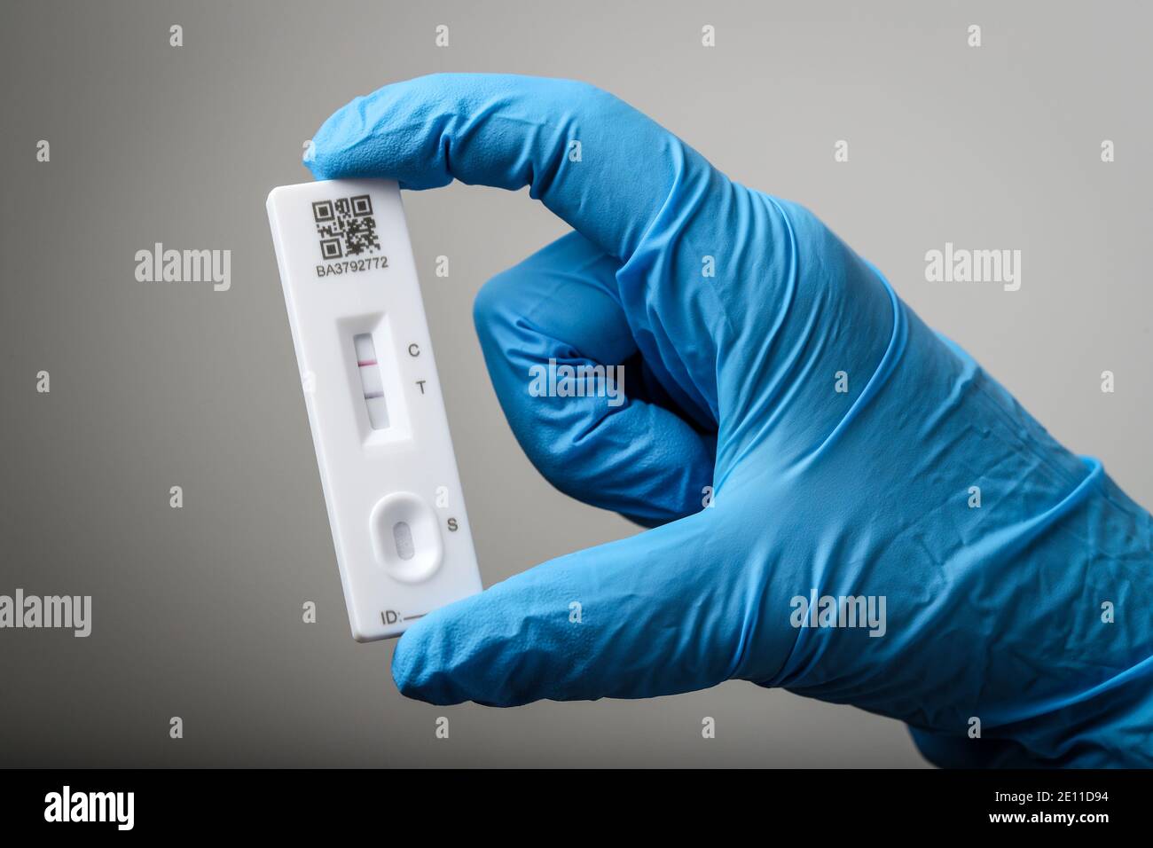Coronavirus test using a Lateral Flow Device, the test shows a positive ...