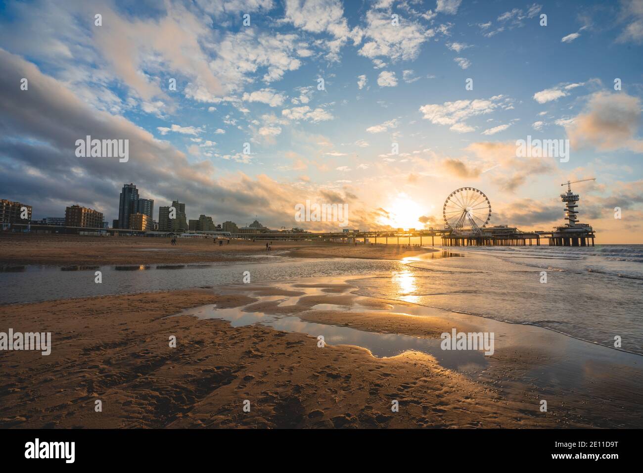 Sunset at the beach, Pier of scheveningen, The Hague, Netherlands Stock ...