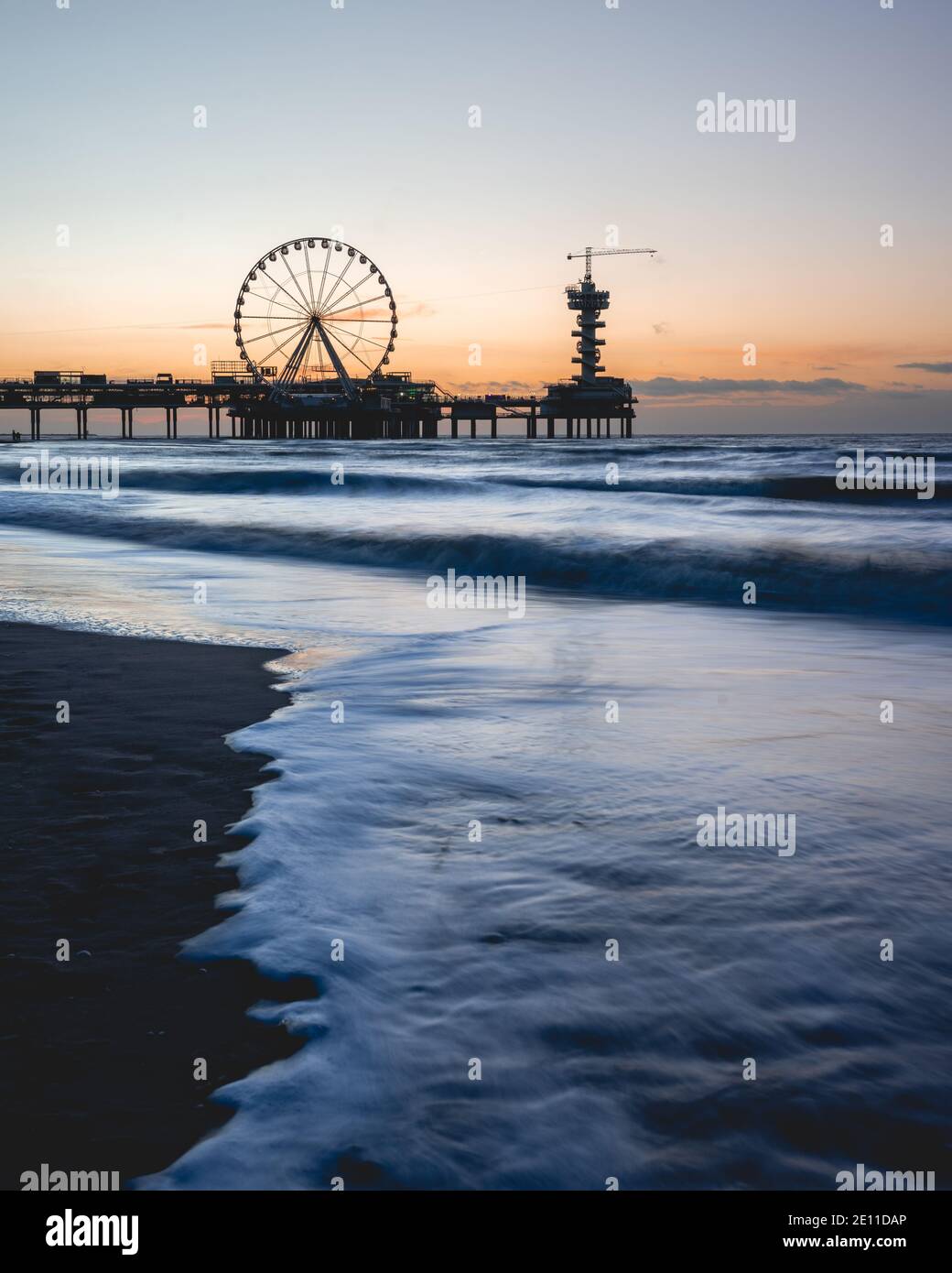 Sunset at the beach, Pier of scheveningen, The Hague, Netherlands Stock ...