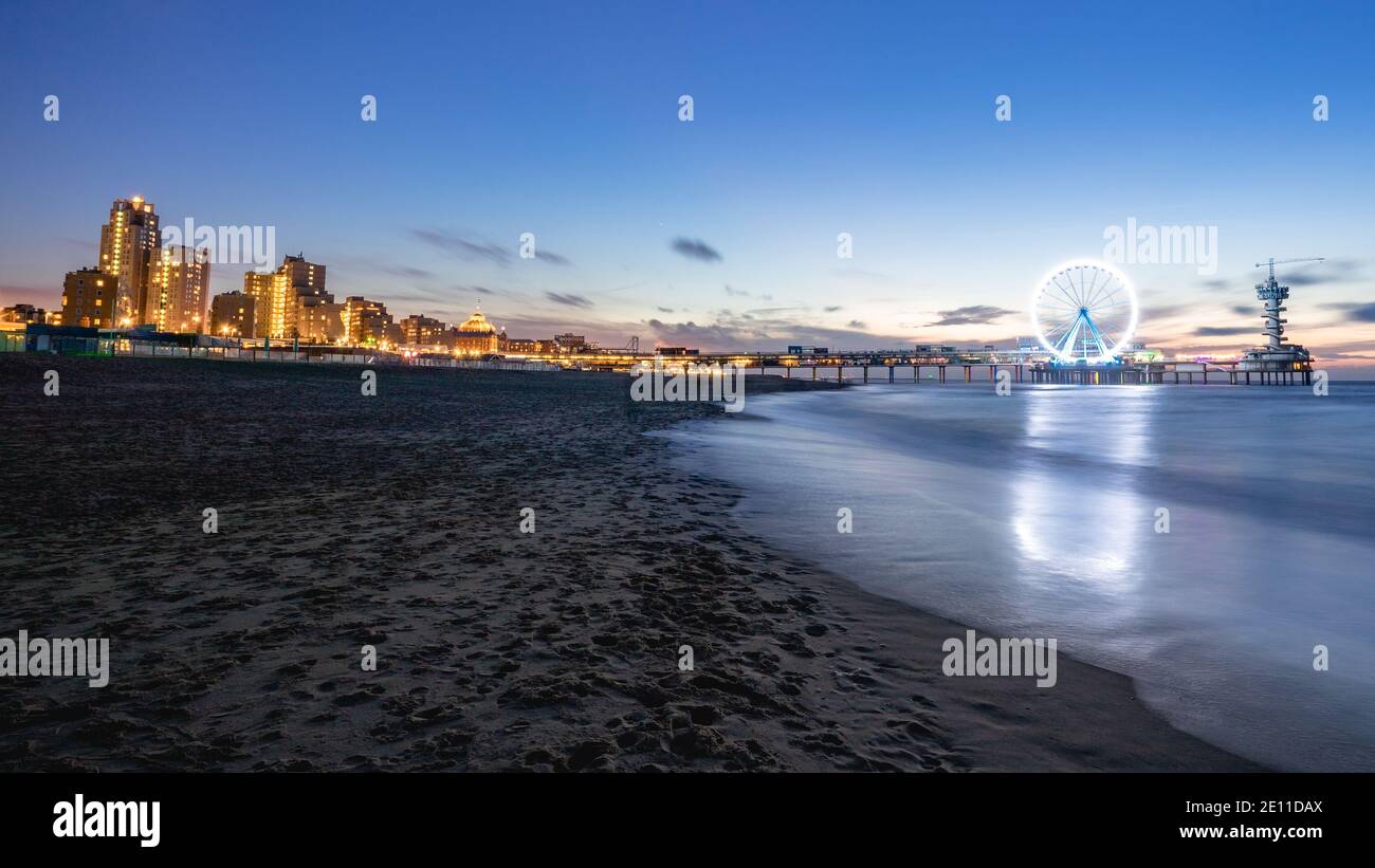 Sunset at the beach, Pier of scheveningen, The Hague, Netherlands Stock ...