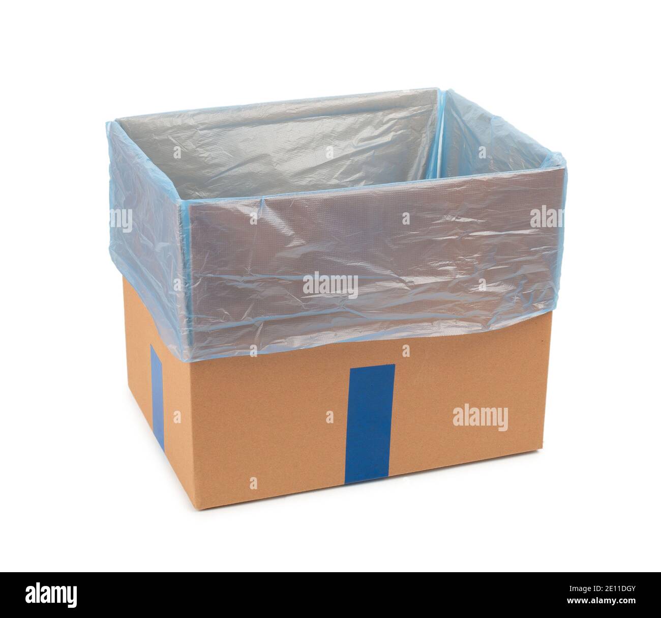Opened cardboard box for storing goods and parcels by mail with a ...