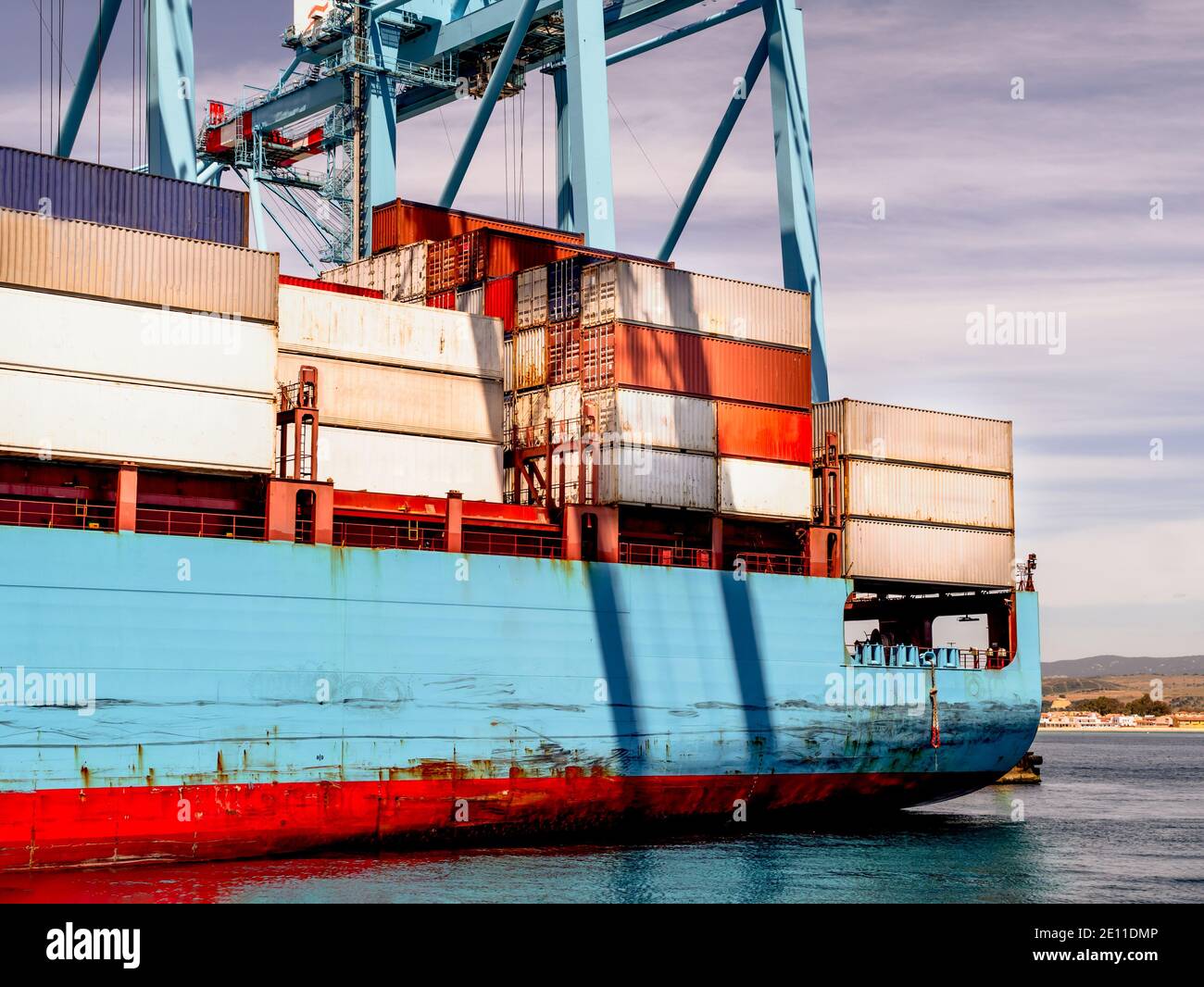 Stern Of Container Ship In The Habor Stock Photo - Alamy